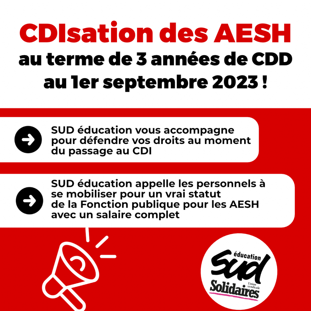 CDIsation des AESH au terme de 3 années de CDD au 1er septembre 2023 ...
